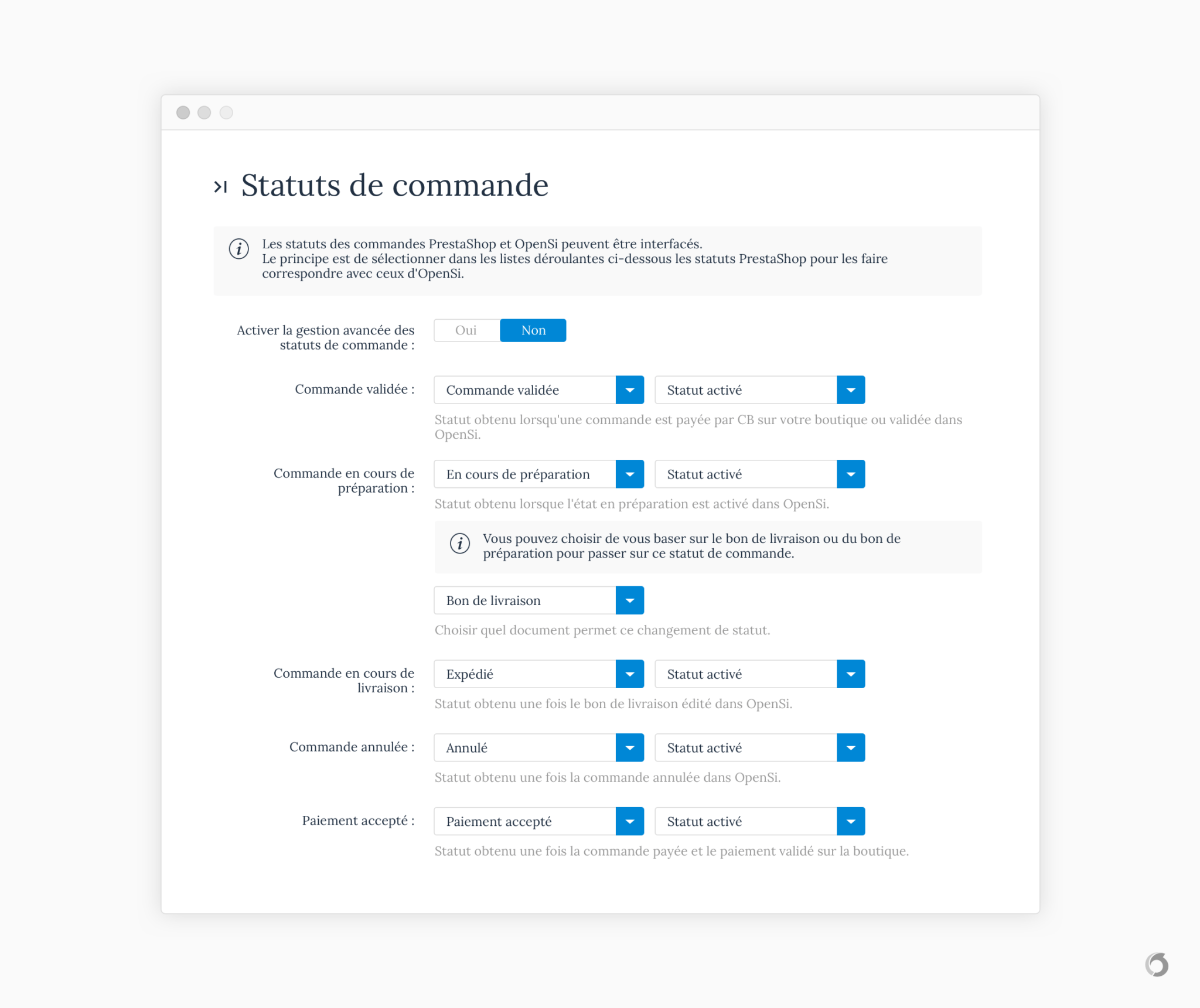 Les états / statuts de commande – OpenSi Connect