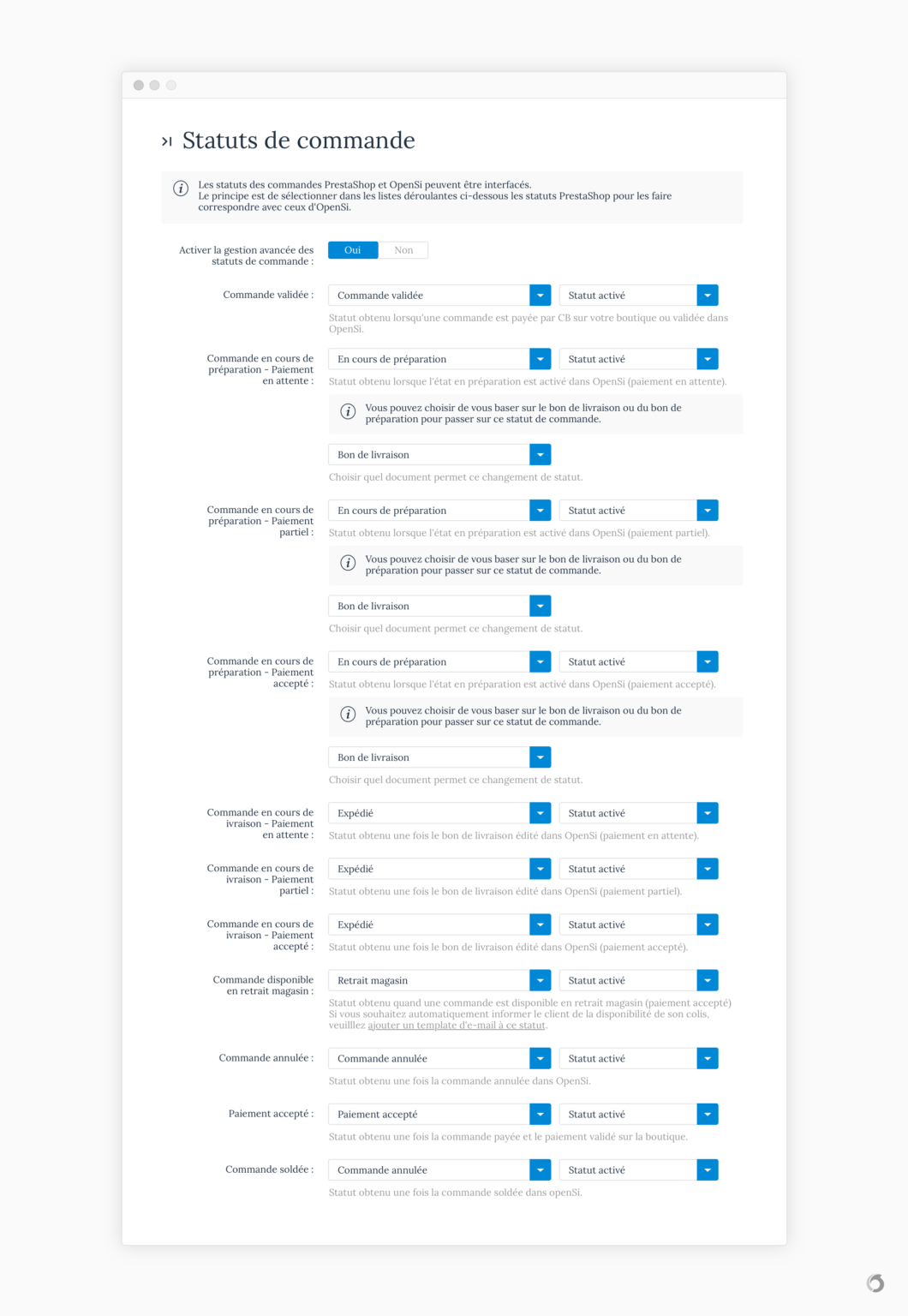Les états / statuts de commande – OpenSi Connect