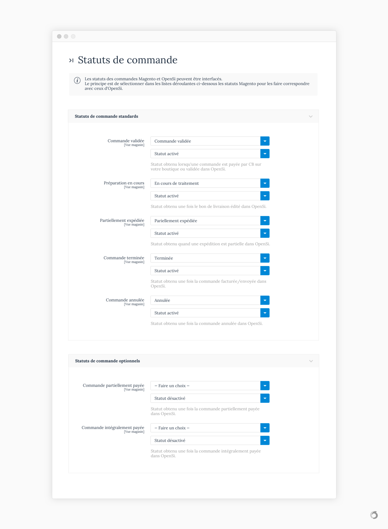 Les états / statuts de commande – OpenSi Connect